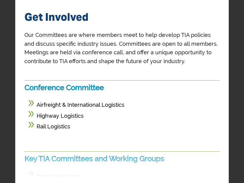TIA Membership GuideGet Involved