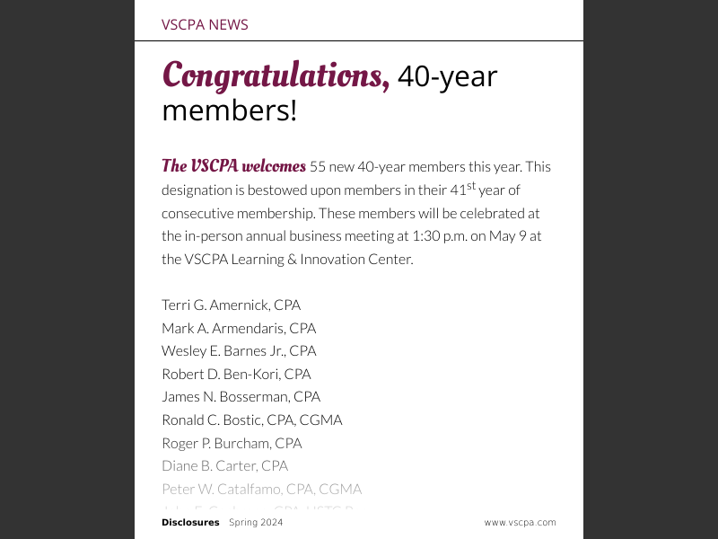 Disclosures Spring 2024Disclosures Spring 2024 | VSCPA News