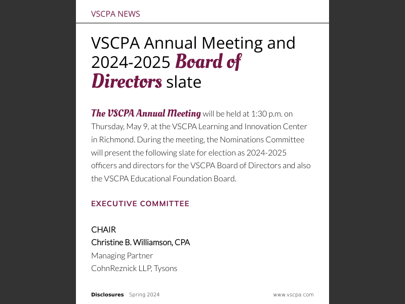 Disclosures Spring 2024VSCPANews_BoardofDirectors2023